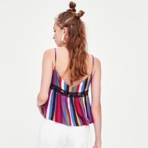 Zara Tops | Zara Striped Tank Top With Black Lace Detail | Poshmark